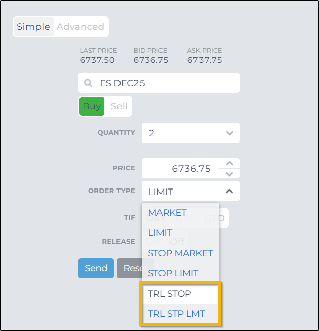 Trailing Stop Orders - NinjaTrader Web