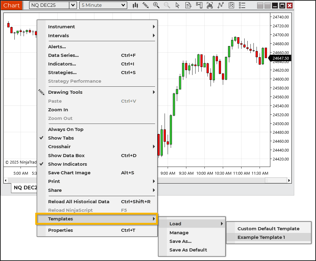 Chart Templates - NinjaTrader Desktop