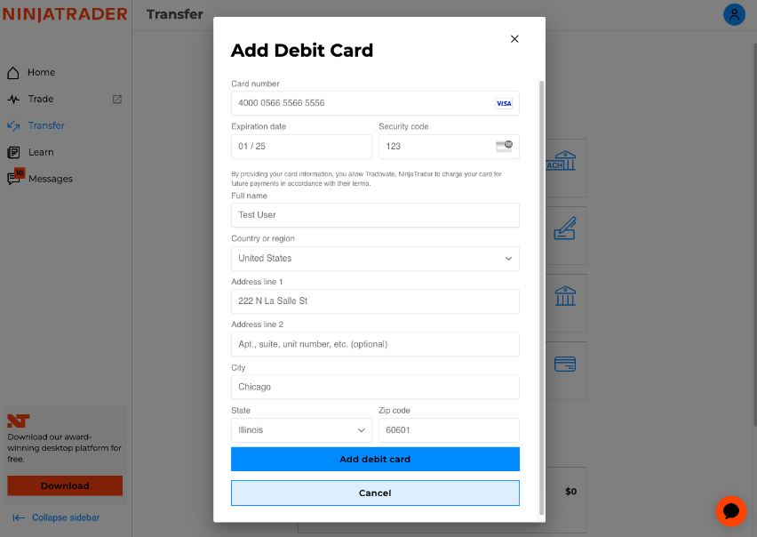 Depositing Funds with a Debit Card