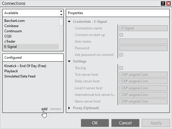 Connecting To Your eSignal Account