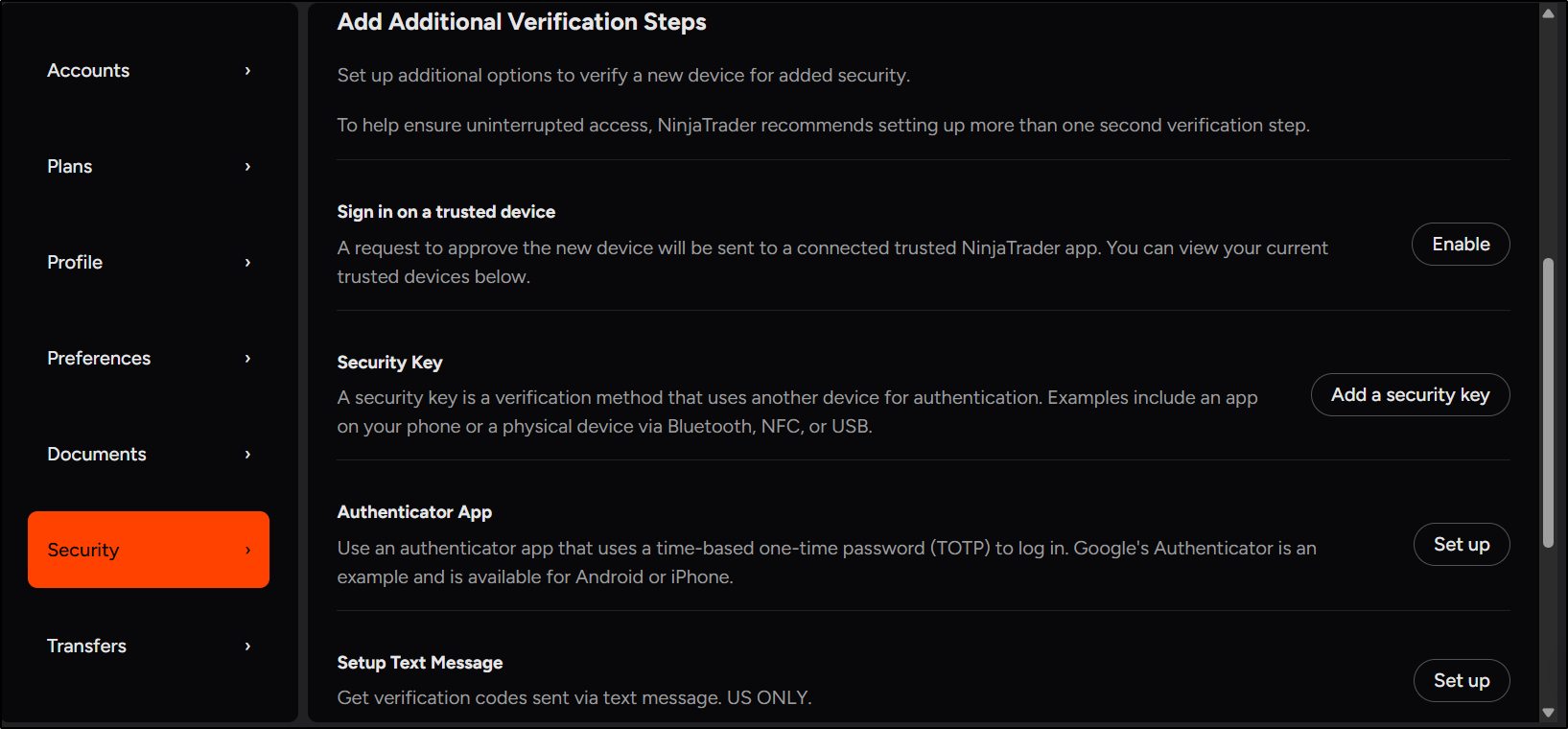 Additional Account Security Settings