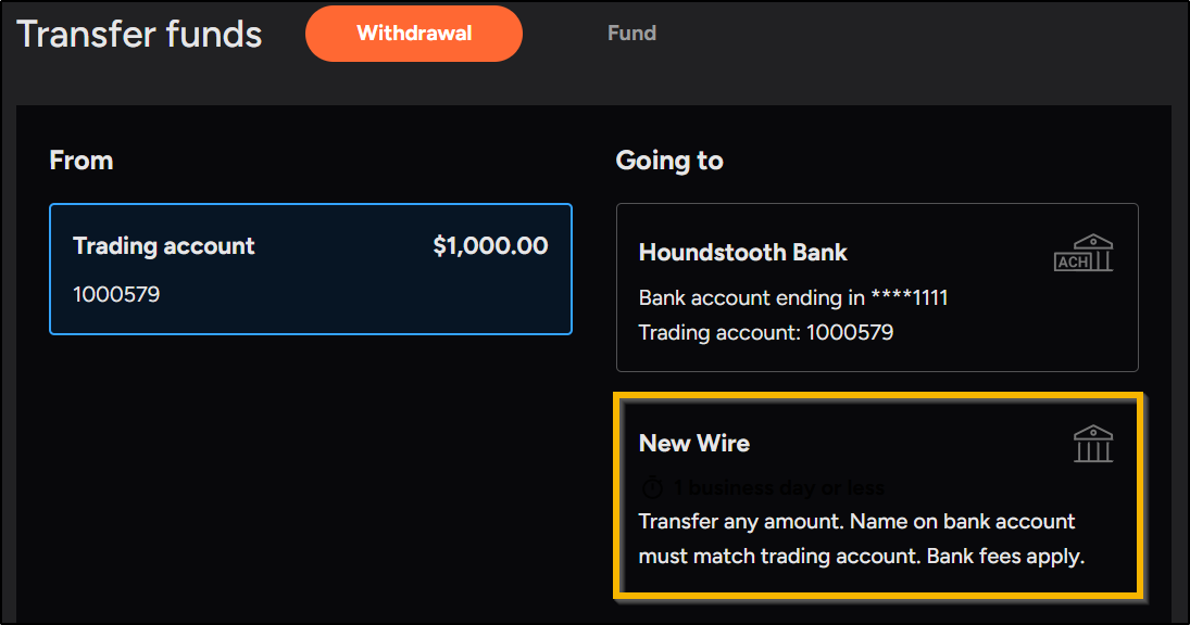 Withdrawing Funds by Wire Transfer