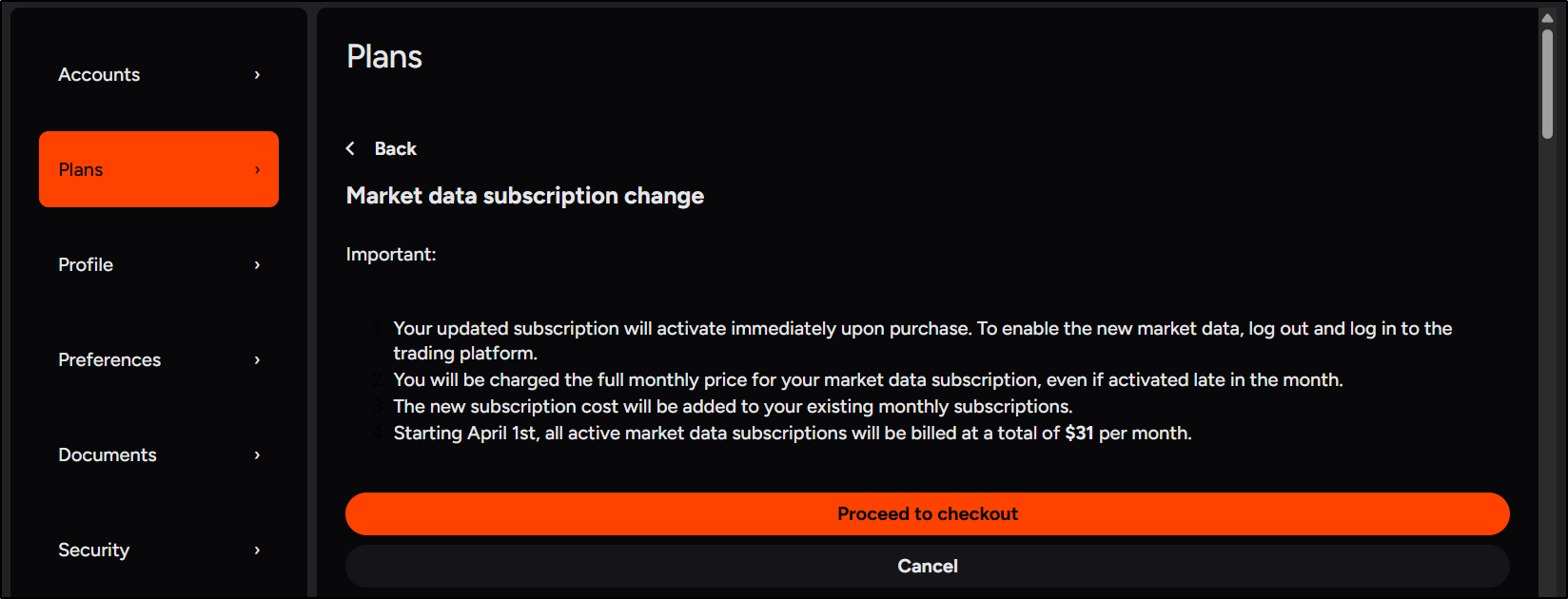 Changing or Cancelling an Existing Data Subscription